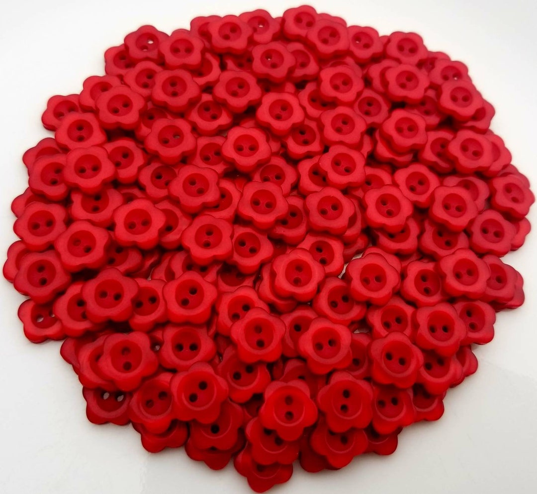 20 Red Shiny Flower Buttons, Iridescent, Beautiful, 11mm Size Flowers ...