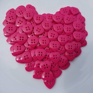 10 Rose Pink Heart Buttons With 4 Sew Through Holes, Flatback, Handmade ...