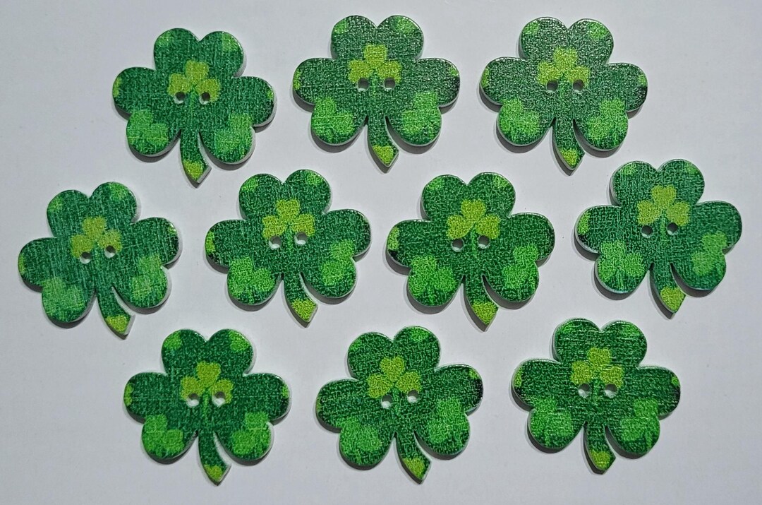 10 Green Shamrock Buttons With Shamrock Dots, Size 1 Inch, Matching ...