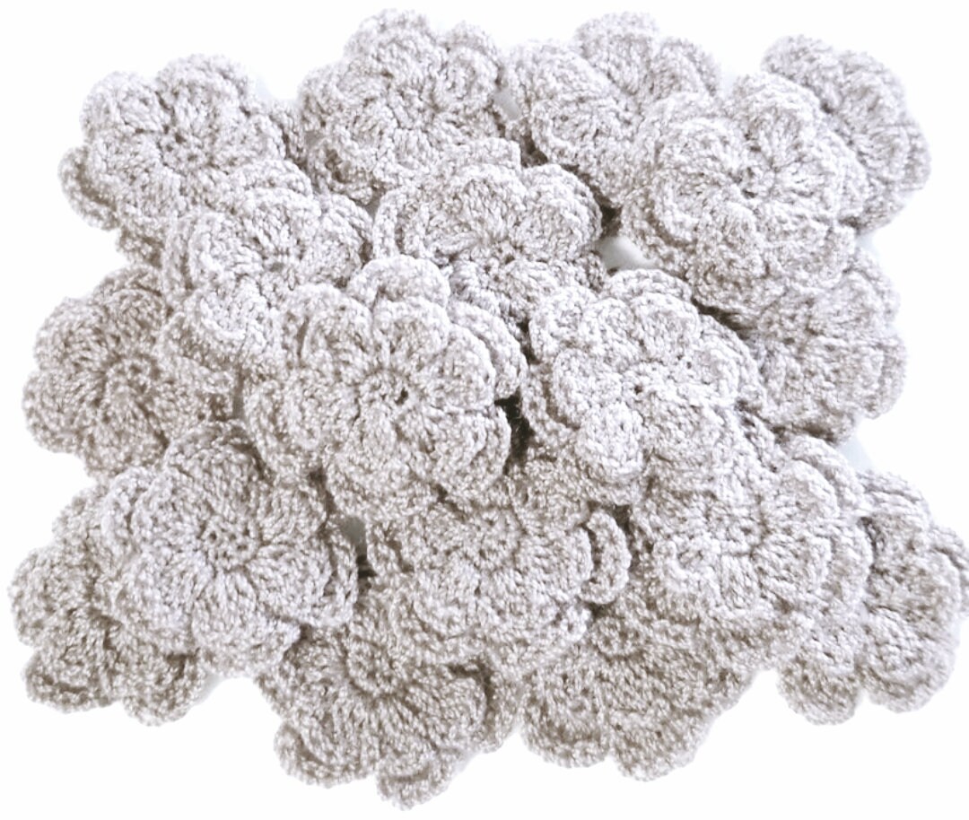 10 Gray 2-layer Crocheted Flowers, Double Layer Flowers, Approximately ...