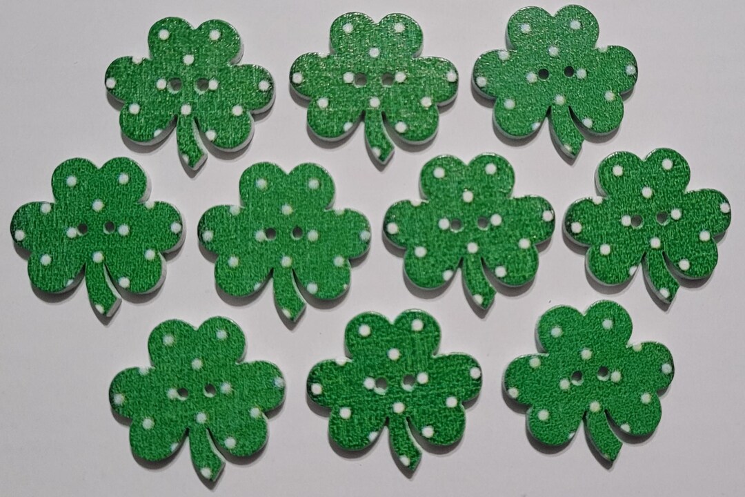 10 Green Shamrock Buttons With White Dots, Size 1 Inch, Matching ...