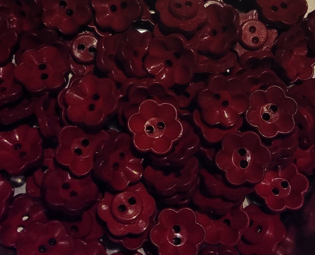 10 Crimson Red Flower Buttons, Button Size 13.3mm, 2 Sew Through Holes ...