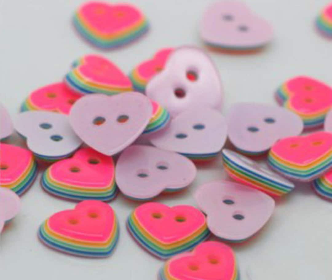 20 Layered Multicolor Heart Buttons, Size 11mm, Heart Shape, 2 Holes ...