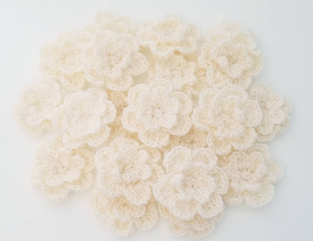 10 or 20 Ivory Cream 2-layer Crochet Flowers, Double Layer Flowers ...