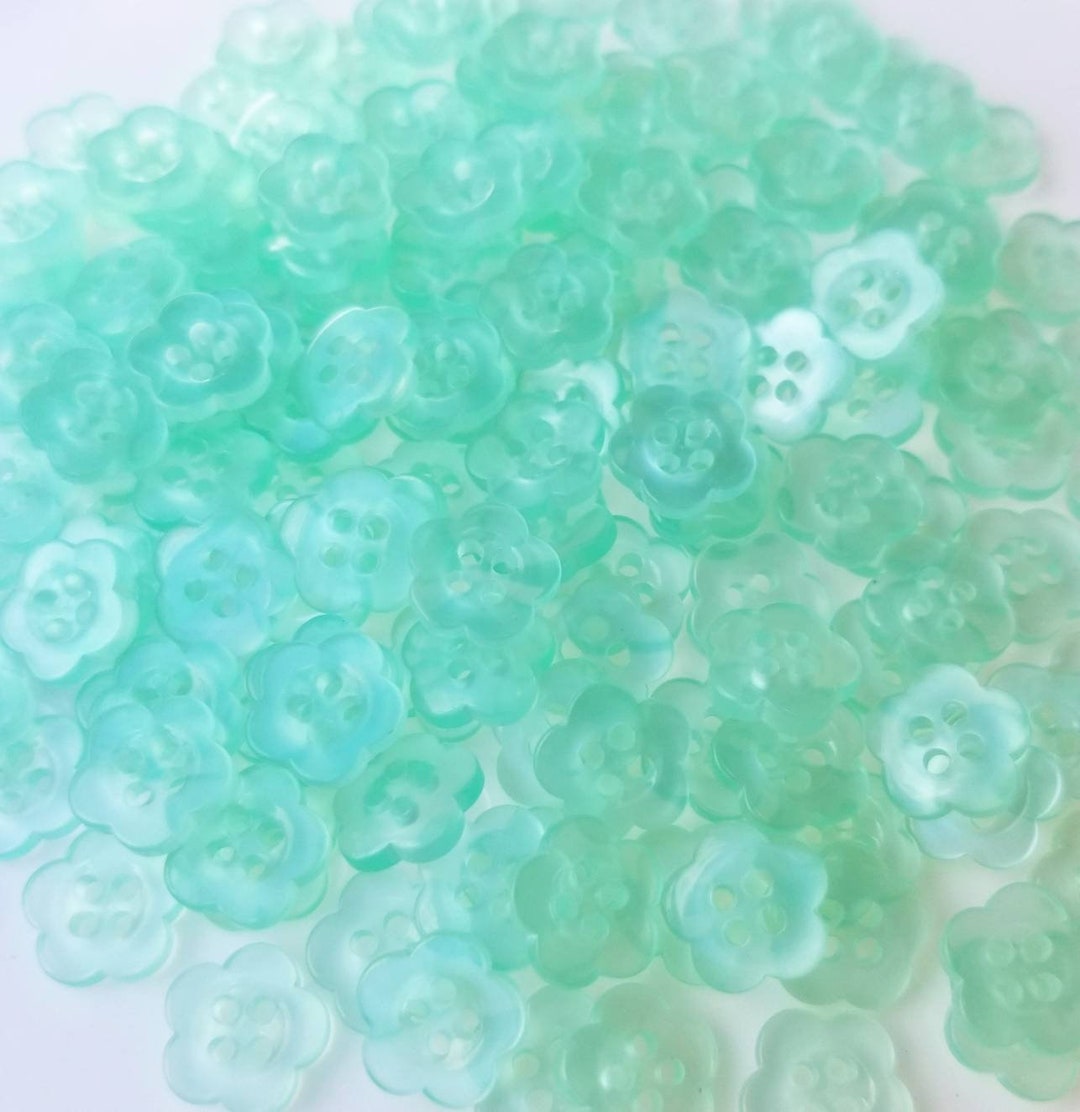 20 Mint Green Transparent Flower Buttons, Beautiful, 12mm Size Flowers ...