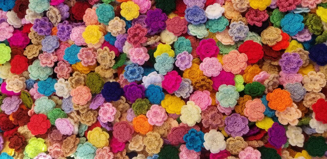 20 Colorful Crocheted Flowers, Double Layer Flowers, Approximately 1 ...