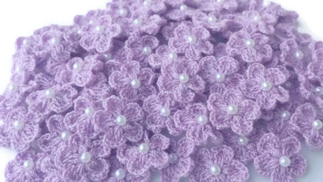 20 Lavender Mini Crocheted Flowers With Small Pearl Beads, Romantic ...