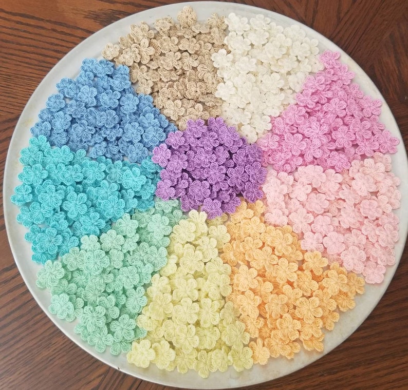 50 Colorful Pastel Mini Crochet Flowers Beautiful Pastel | Etsy