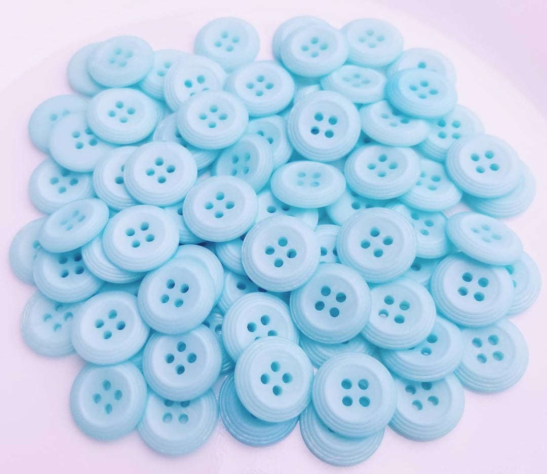 10 Light Aqua Blue Buttons, 4 Holes, 19mm Round Buttons, 3/4 Inch, 30L ...
