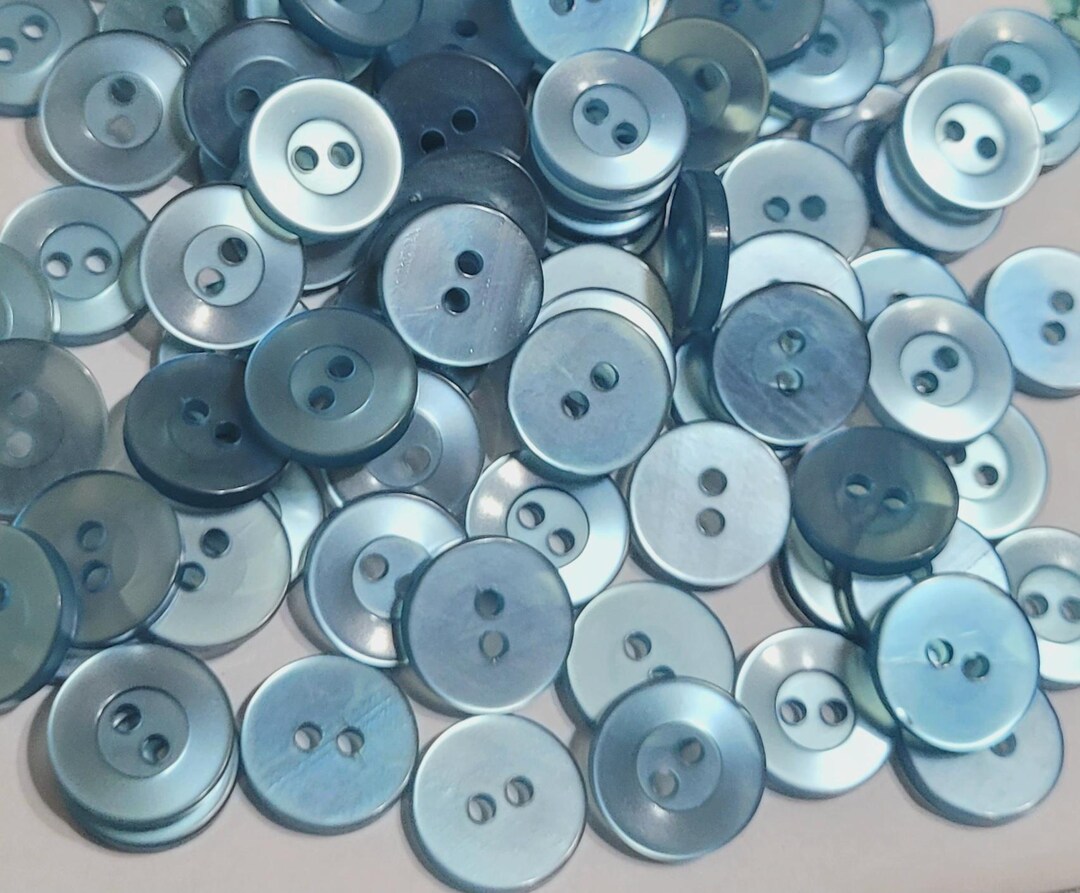 25 Aqua Buttons, Size 14mm, 9/16", 22L, Round, Flat Back, 2 Holes ...