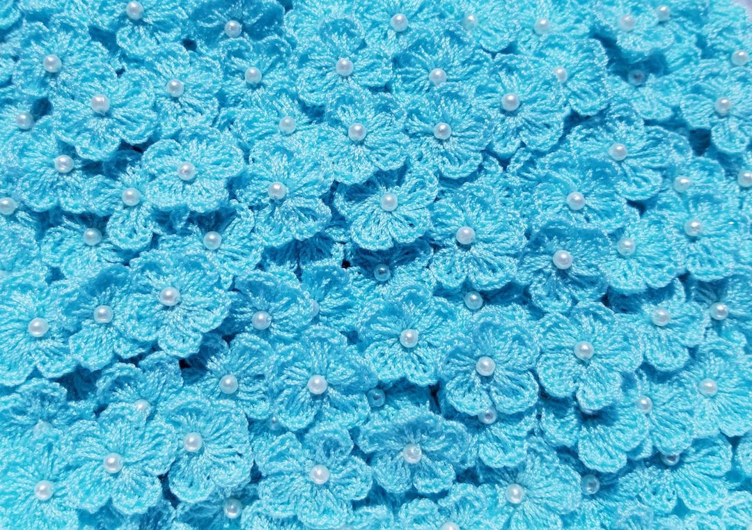 25 Caribbean Blue Mini Crochet Flowers With Pearl Beads, 3/4 Inch - Etsy