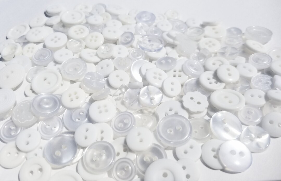 200 Small White, Pearl and Clear Buttons, Many Sizes and Styles, Random ...