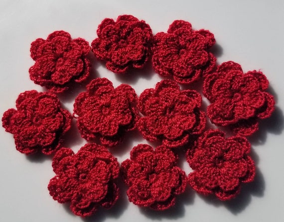 10 Ruby Red 2-layer Crochet Flowers Double Layer Flowers | Etsy
