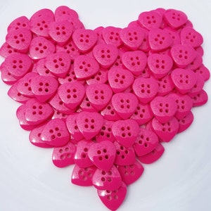 10 Rose Pink Heart Buttons With 4 Sew Through Holes, Flatback, Handmade ...