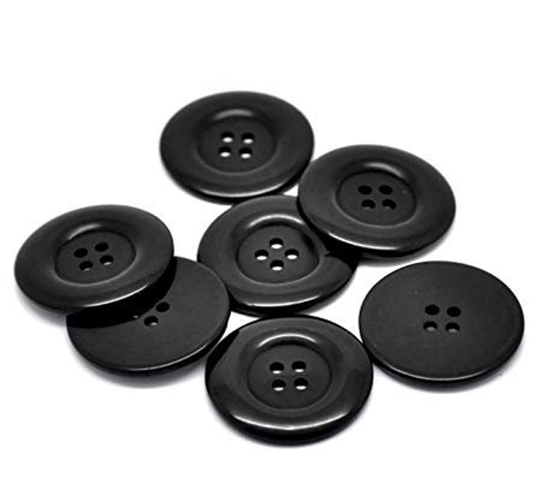 10 Extra Large Black Buttons, Buttons With 4 Holes, Flat Back, Shiny ...