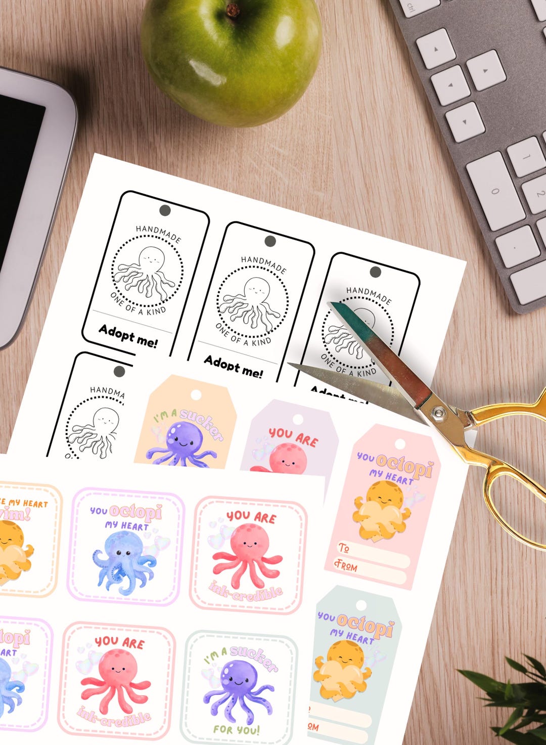 Octopus Printable Pack | Octopus Themed Tags, Valentine Cards, Ocean ...