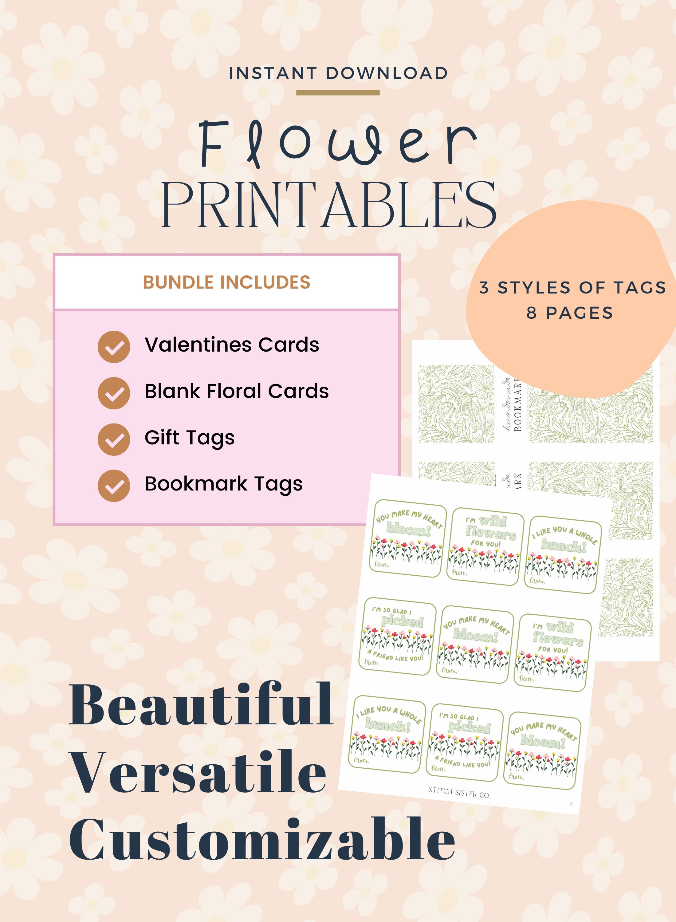 Flower Printable Pack | Flower Gift Tags, Valentine Cards, Blossom ...