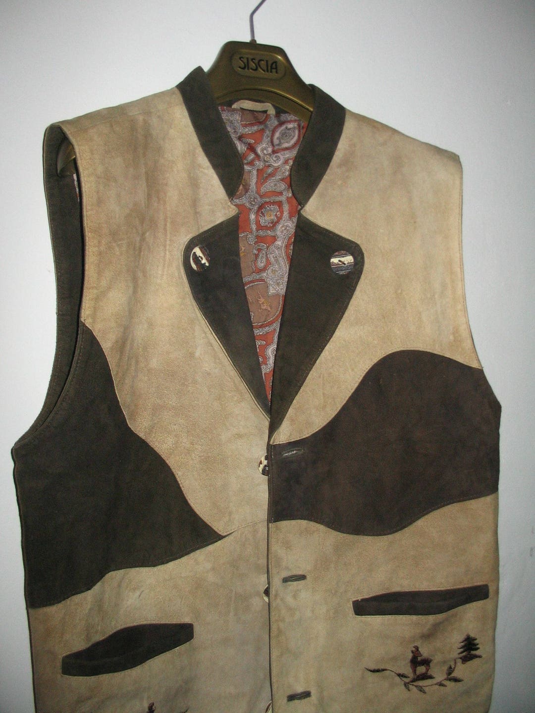 Leather Brown Hunting Vest Tirol Bavaria Oktoberfest Deer Men 50 Medium ...