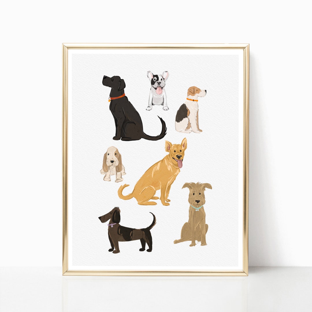 DOGS Illustration, Wall Art Poster, Hanging Wall Print, Dog Collection ...
