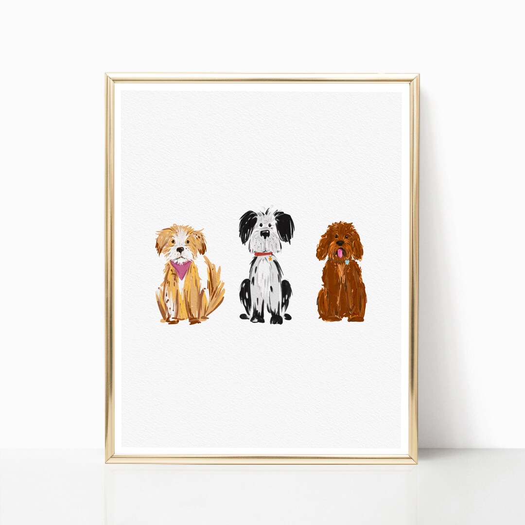 DOG DOODLE Illustration, Wall Art Poster, Hanging Wall Art, Dog Artwork ...