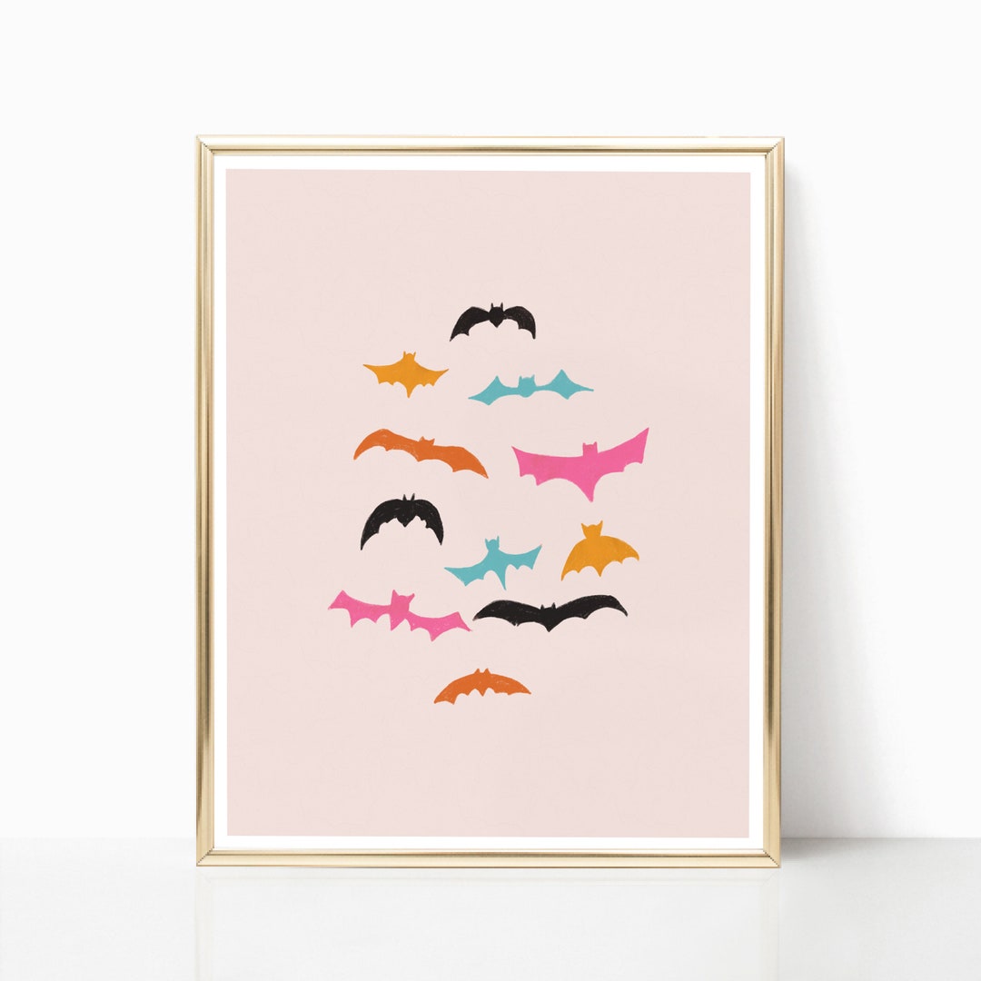 Colorful BATS, HALLOWEEN Illustration, Bat Print, Wall Decor, Bright ...
