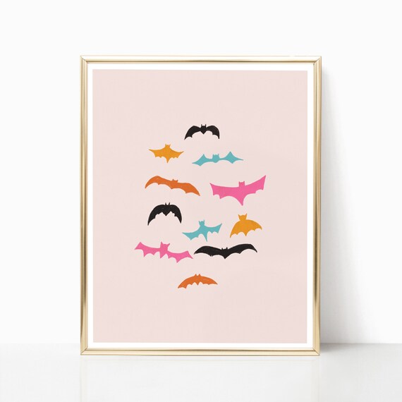 Colorful BATS HALLOWEEN Illustration Bat Print Wall Decor | Etsy