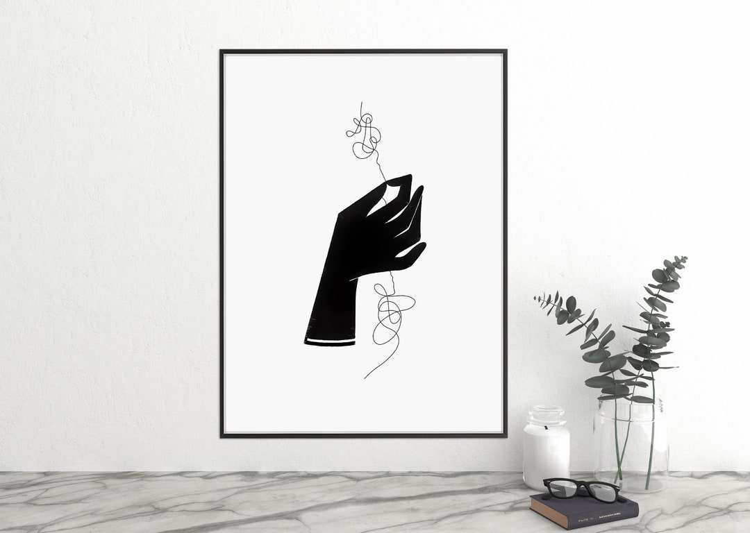 Modern PRINTABLE Wall Art, Black Illustrated Hand With String Print ...