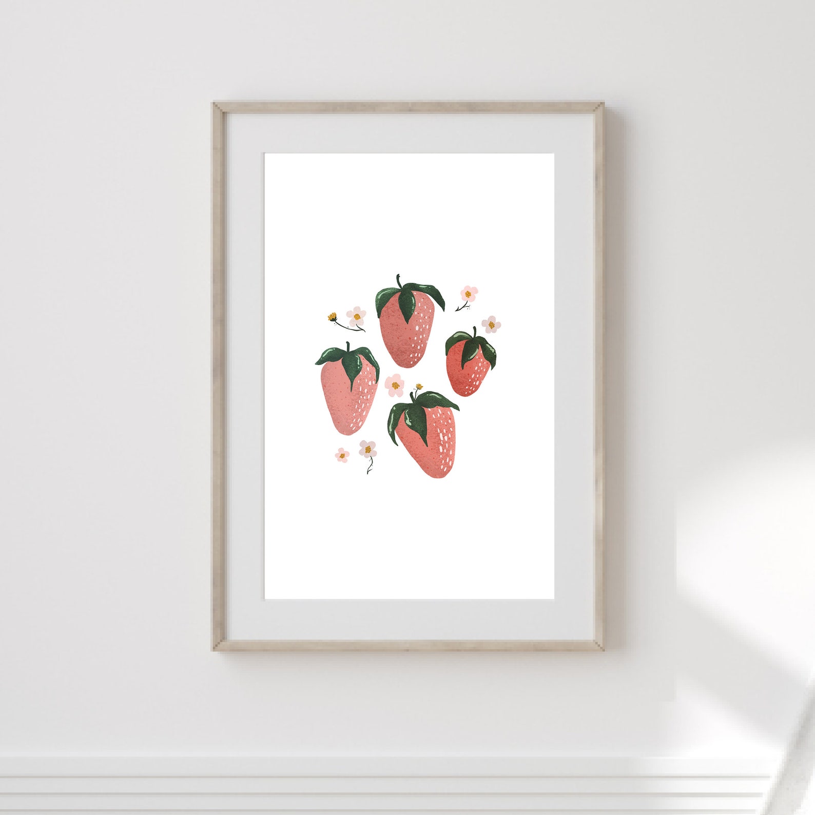 Strawberry Flower Print, Wall Decor, Fruit, Gauche Painting, ART Print ...
