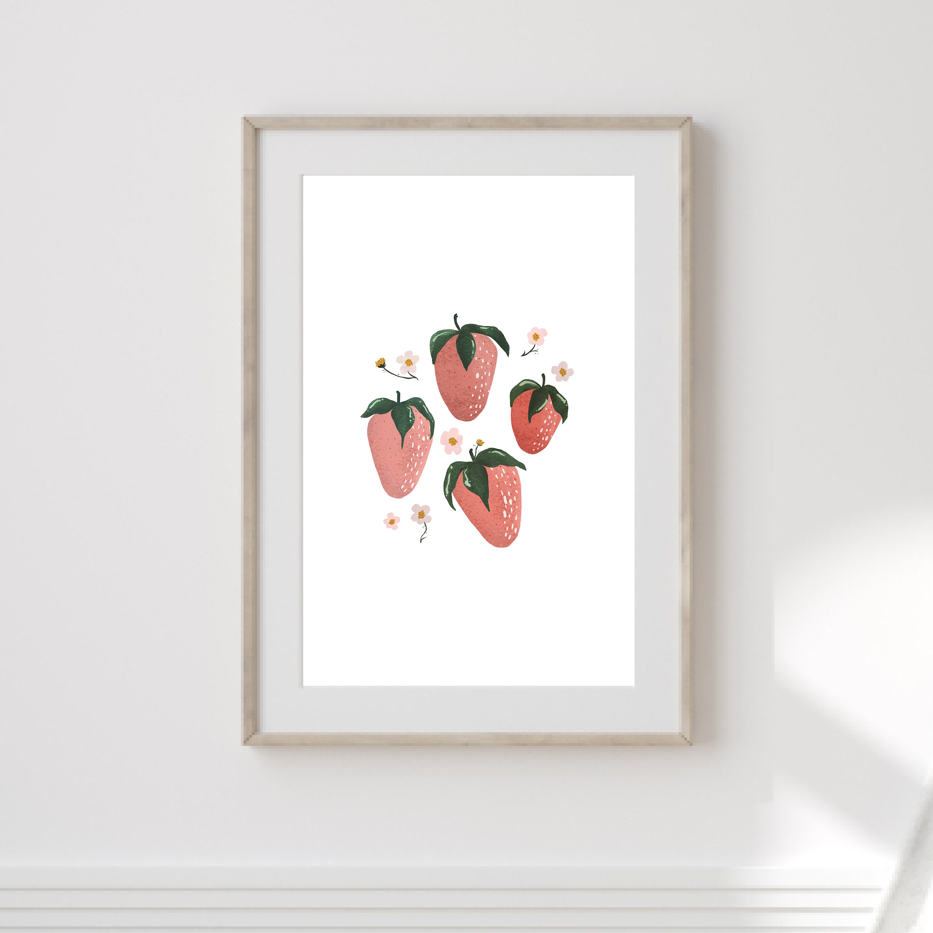 Strawberry Flower Print, Wall Decor, Fruit, Gauche Painting, ART Print ...