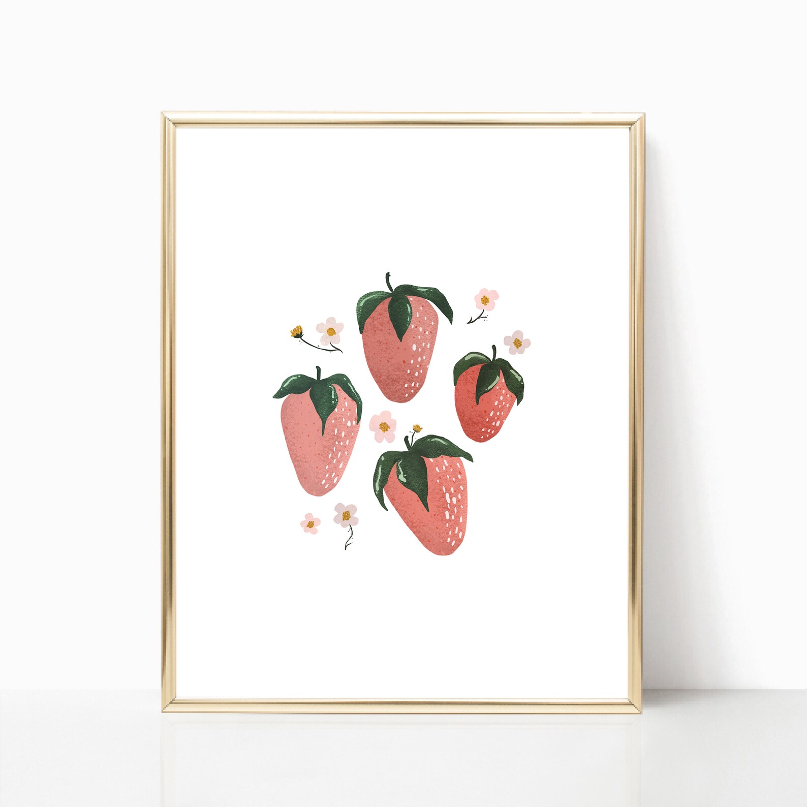 Strawberry Flower Print, Wall Decor, Fruit, Gauche Painting, ART Print ...