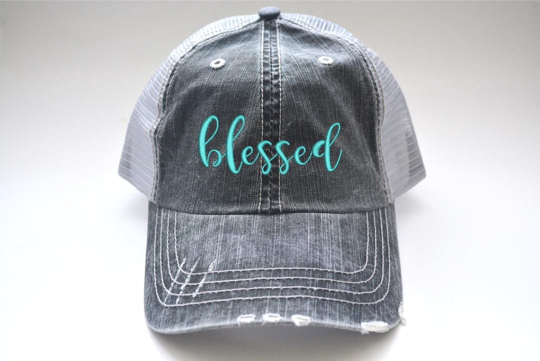 Blessed Distressed Women's Trucker Hat Messy Bun Ponytail Cap Blessed ...
