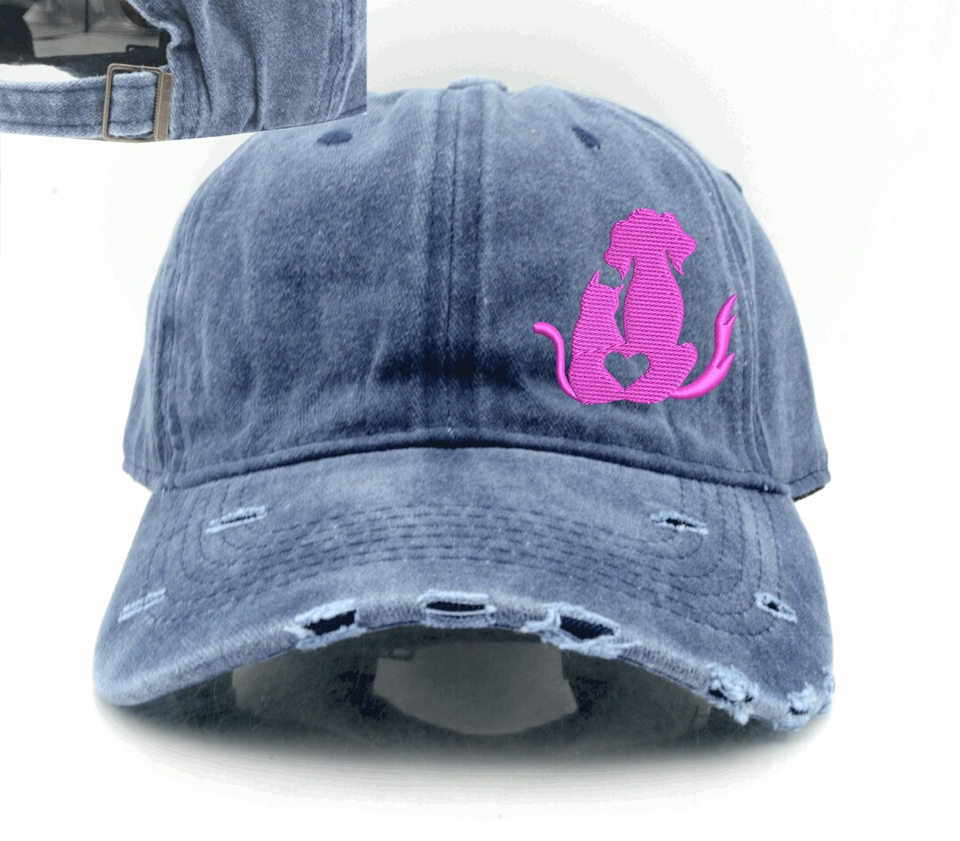 Cat Dog Hat, Silhouette Dog Hat, Distressed Dad Cap, Vintage Hat ...