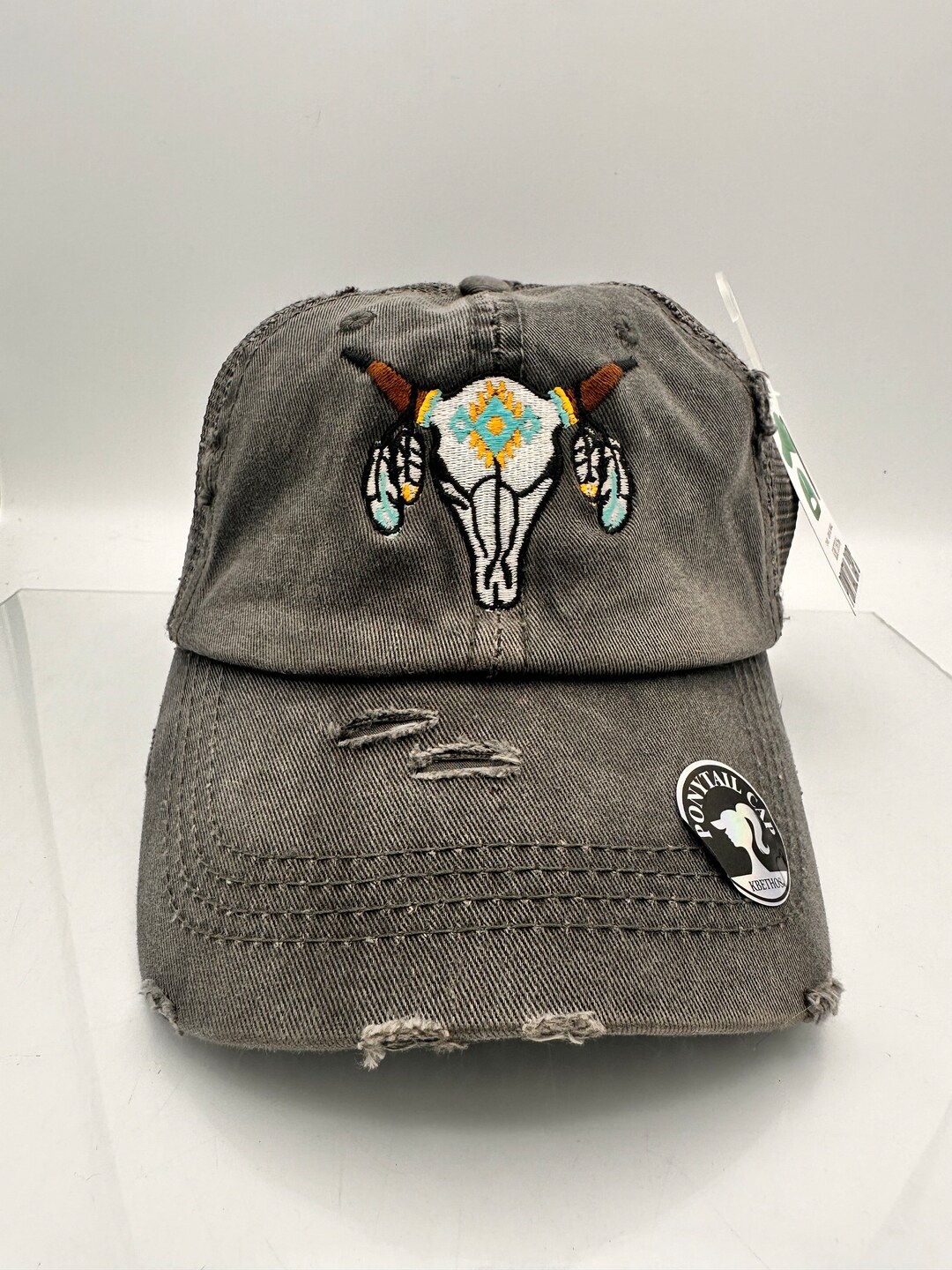 Cow Skulls Design Cap, DISTRESSED Baseball Cap, Aztec Cow Skull ...