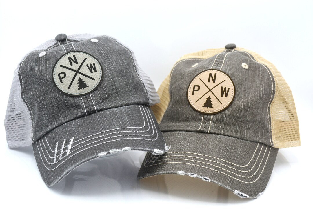 PNW Trucker Hat: Distressed Unisex Leatherette Patch Cap - Etsy