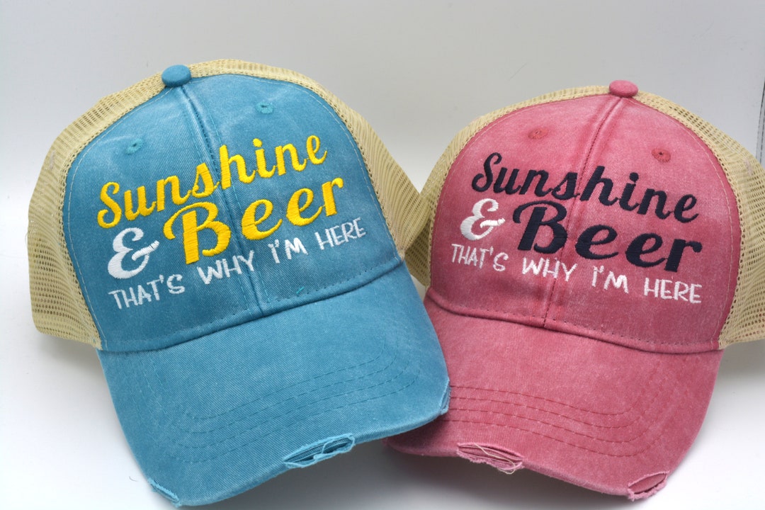 Sunshine and Beer Custom Distressed Women's Trucker Hat Beach Vacation ...