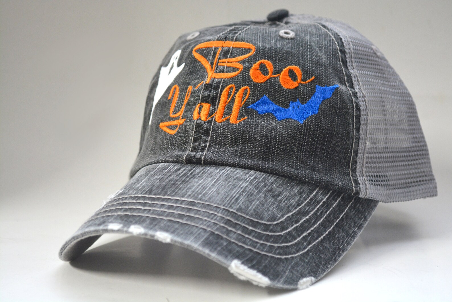 Boo Y'all Distressed Halloween Hat Sayings Ghost Bat Embroidered Custom ...