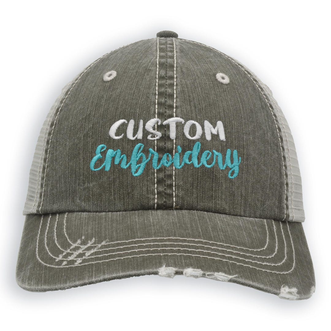 Custom Distressed Trucker Cap - Vintage Style Mesh Hat With Frayed Bill ...
