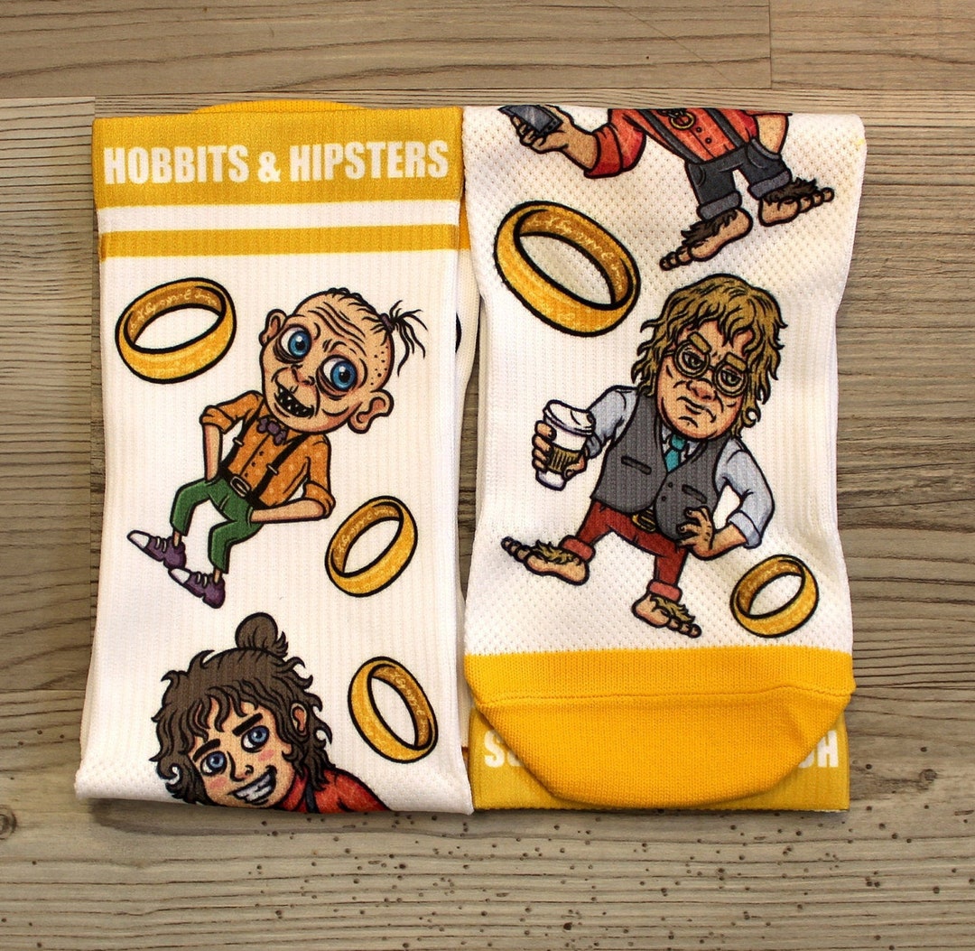 Hobbits & Hipsters - Lord of the Rings Parody Socks | Geek Gift | Gift ...