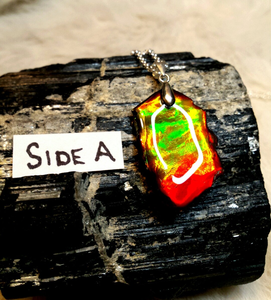 Alberta Ammolite Imperial Gem Pendant! Rare Colour on Both Sides! Set ...