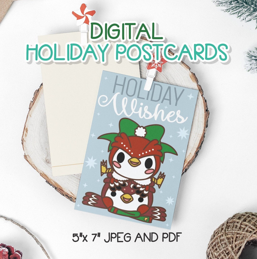 DIGITAL ACNH Blathers & Celeste Holiday Postcard - Etsy