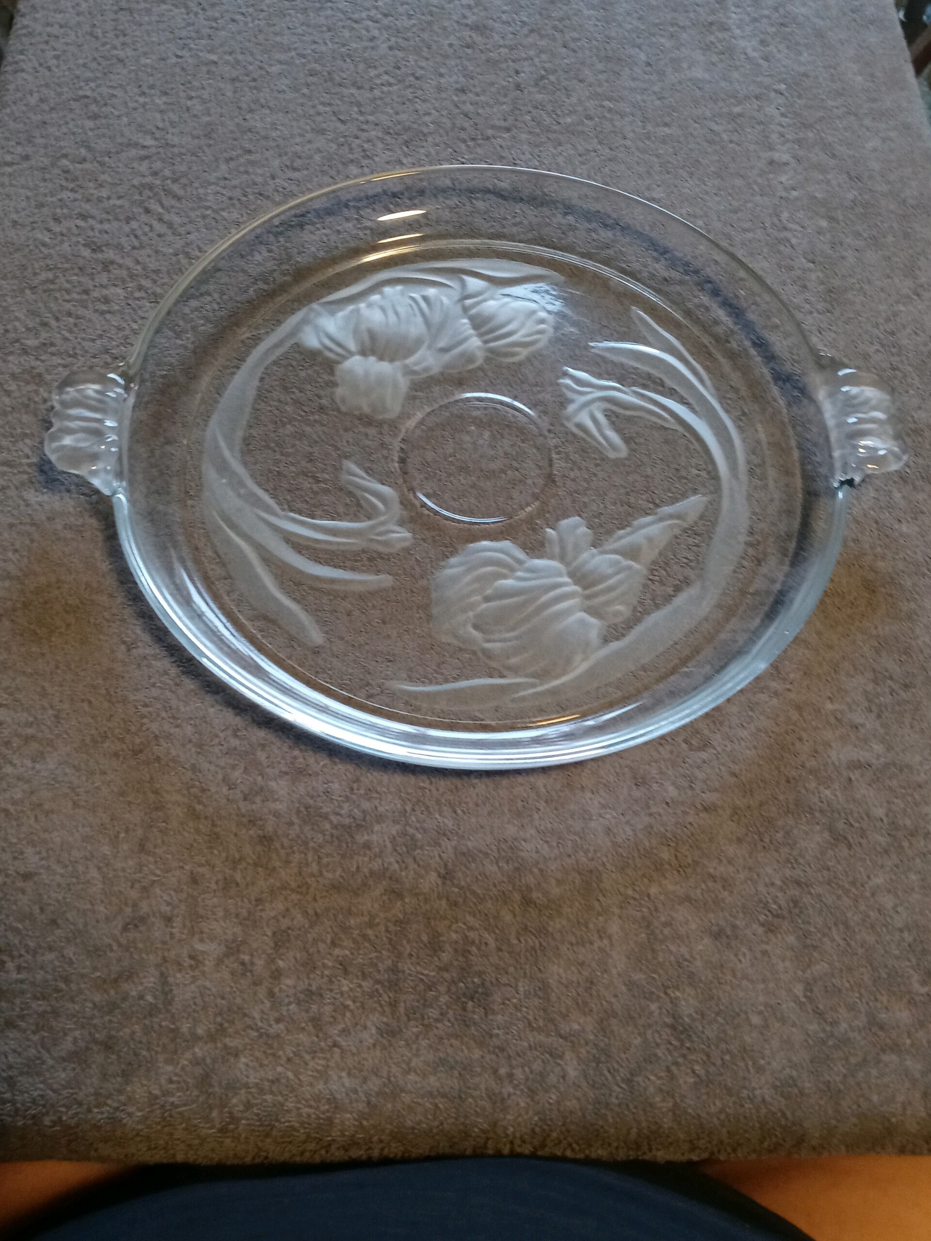 Vintage Clear Glass Iris Pattern Serving Platter, Embossed Iris Design ...