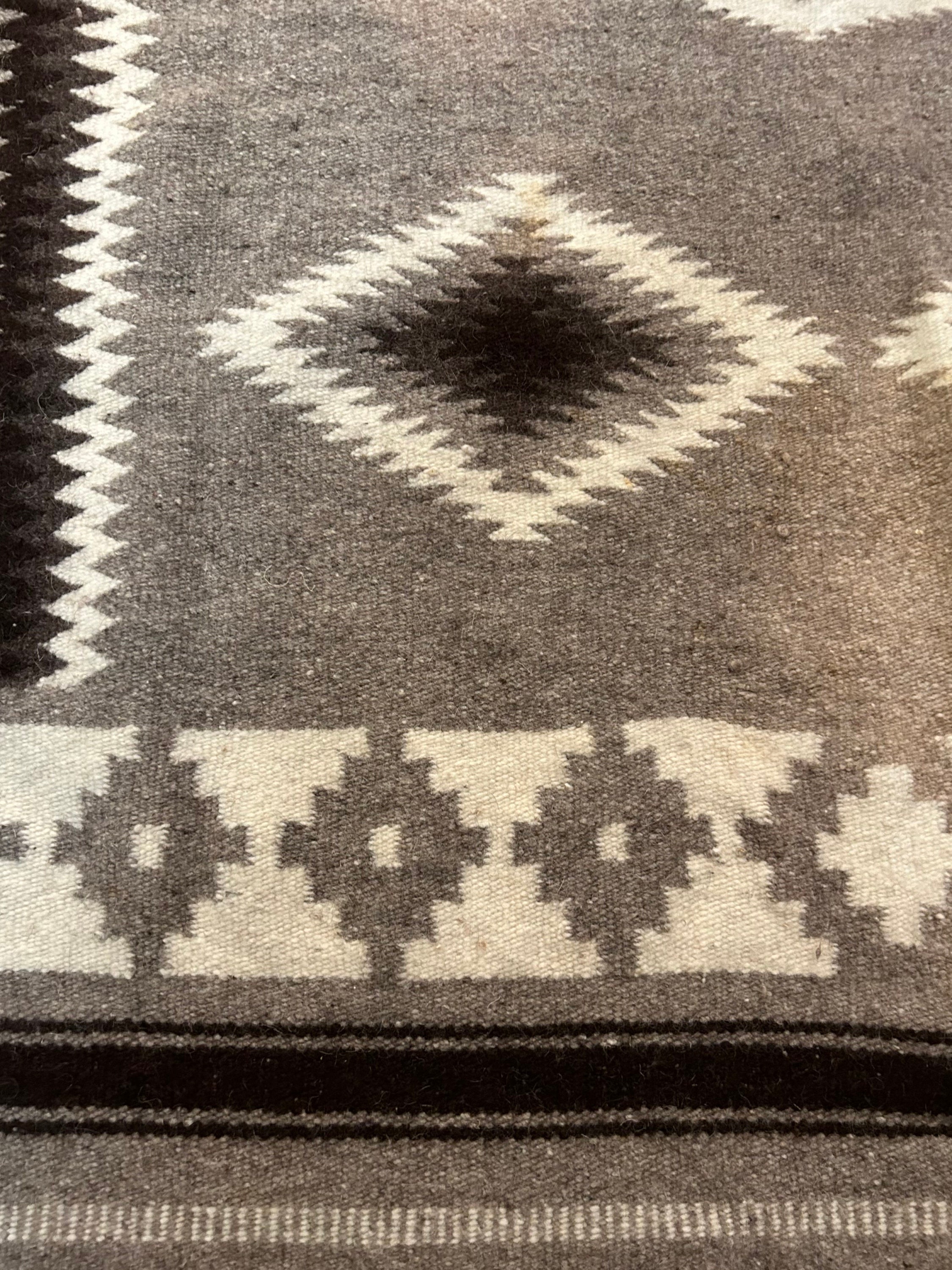 Handwoven Wool Vintage Zapotec Rug With Diamond Pattern/ Gorgeous Greys ...
