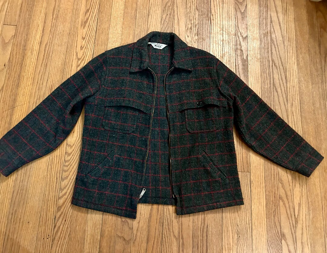 Vintage 80s Woolrich Plaid Coat / Wool Men's Malone Double Mackinaw ...