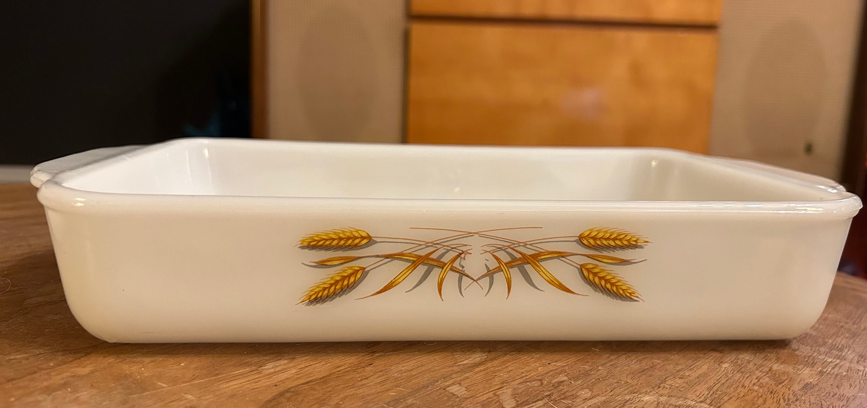 Vintage Milk Glass Fire King Baking and Serving Dishes / Golden Wheat Pattern - Etsy
