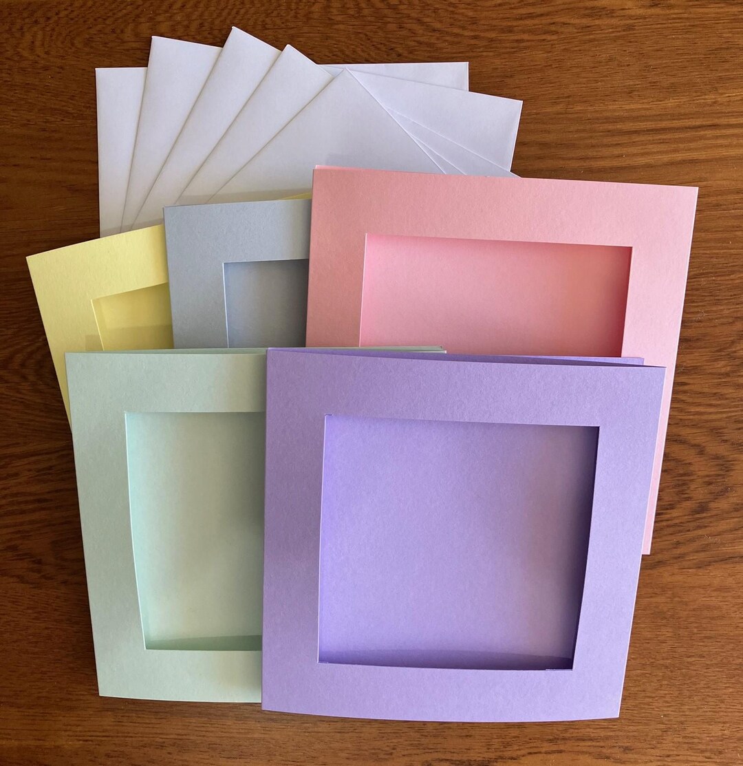 5x Tri-fold Square Aperture Cards - Pastel Colours - 3 Fold Card ...