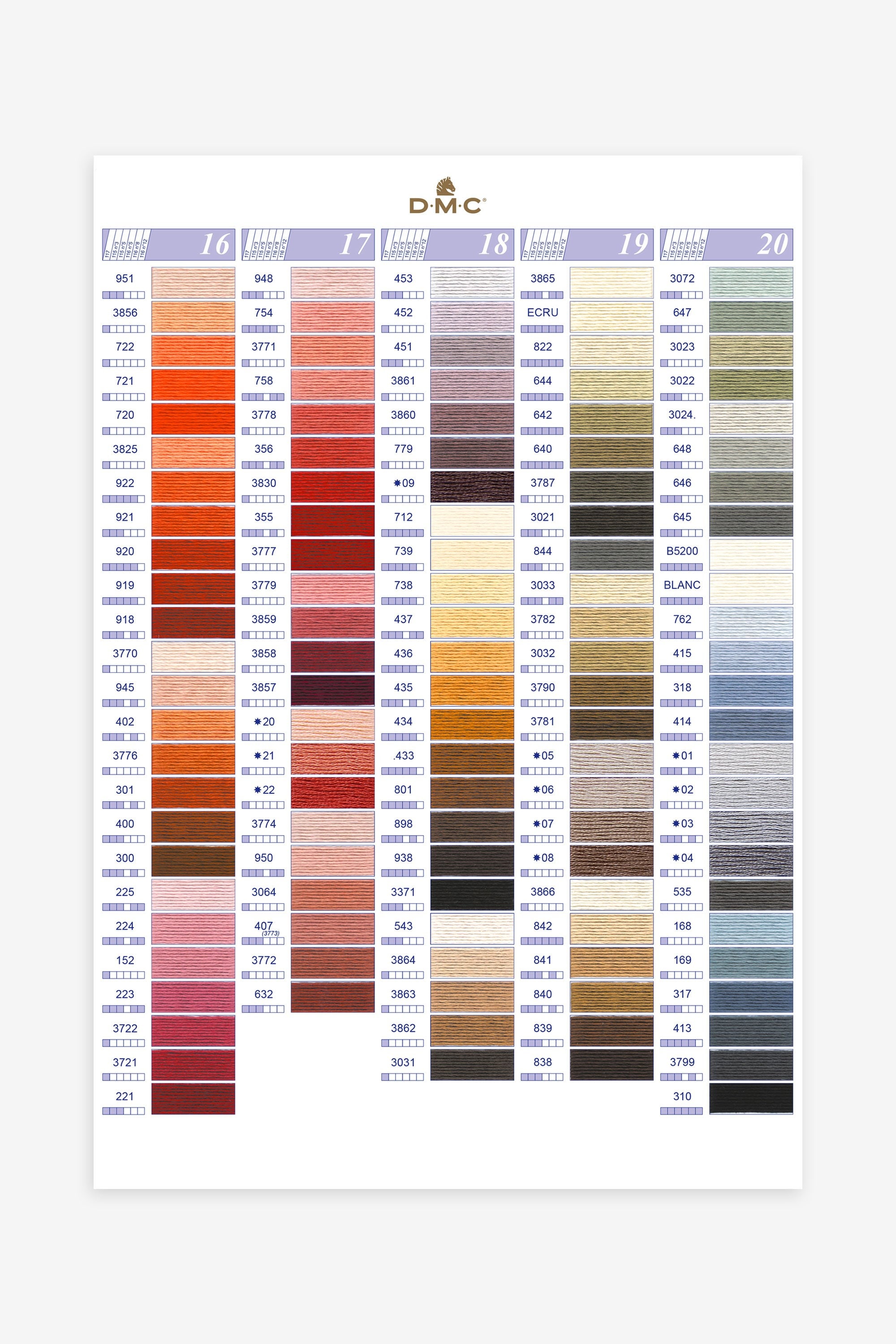 DMC Cross Stitch Threads Genuine 1-20 Skeins 482 Solid Colours 8m ...