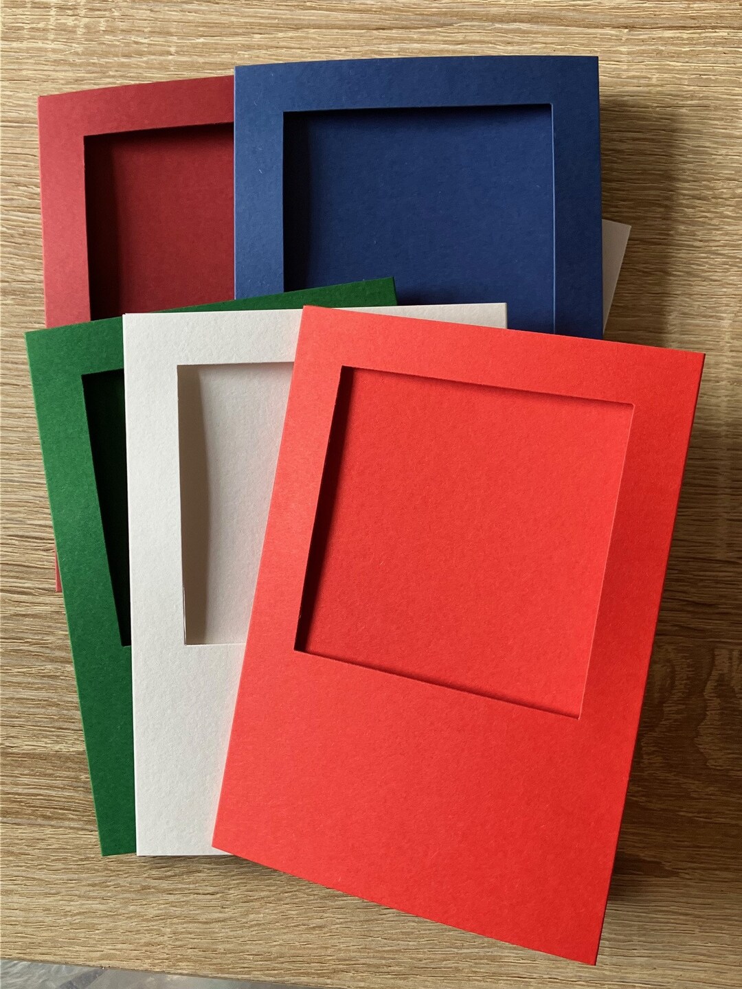 5x Tri-fold Aperture Cards - Christmas Colours - Red/green/blue 3 Fold ...
