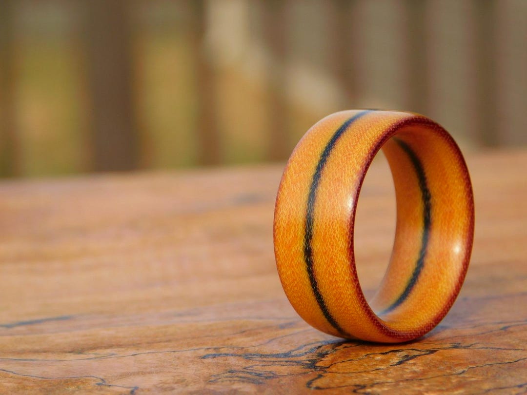 Vintage Black Line Canvas Micarta Ring - Etsy