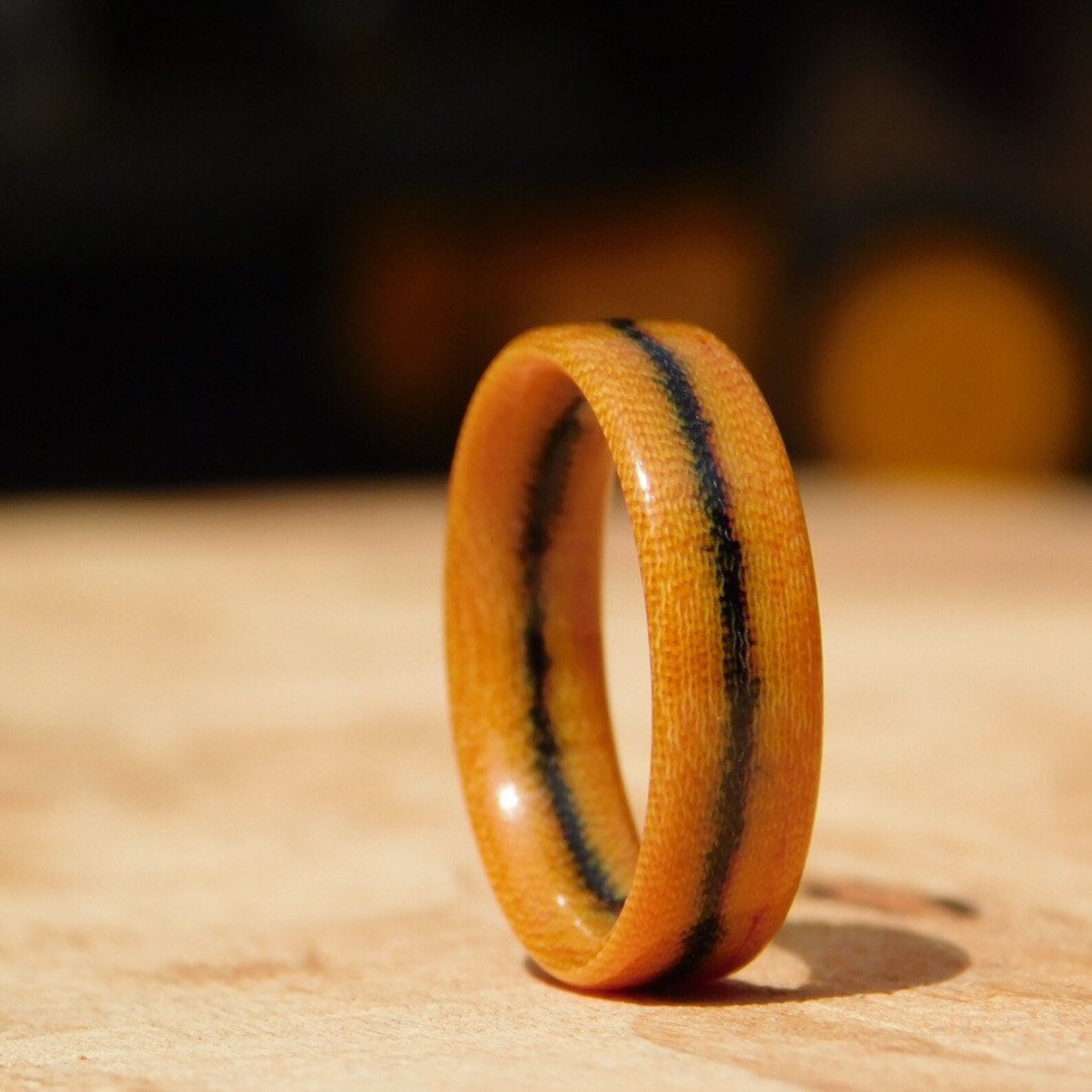 Vintage Black Line Canvas Micarta Ring - Etsy