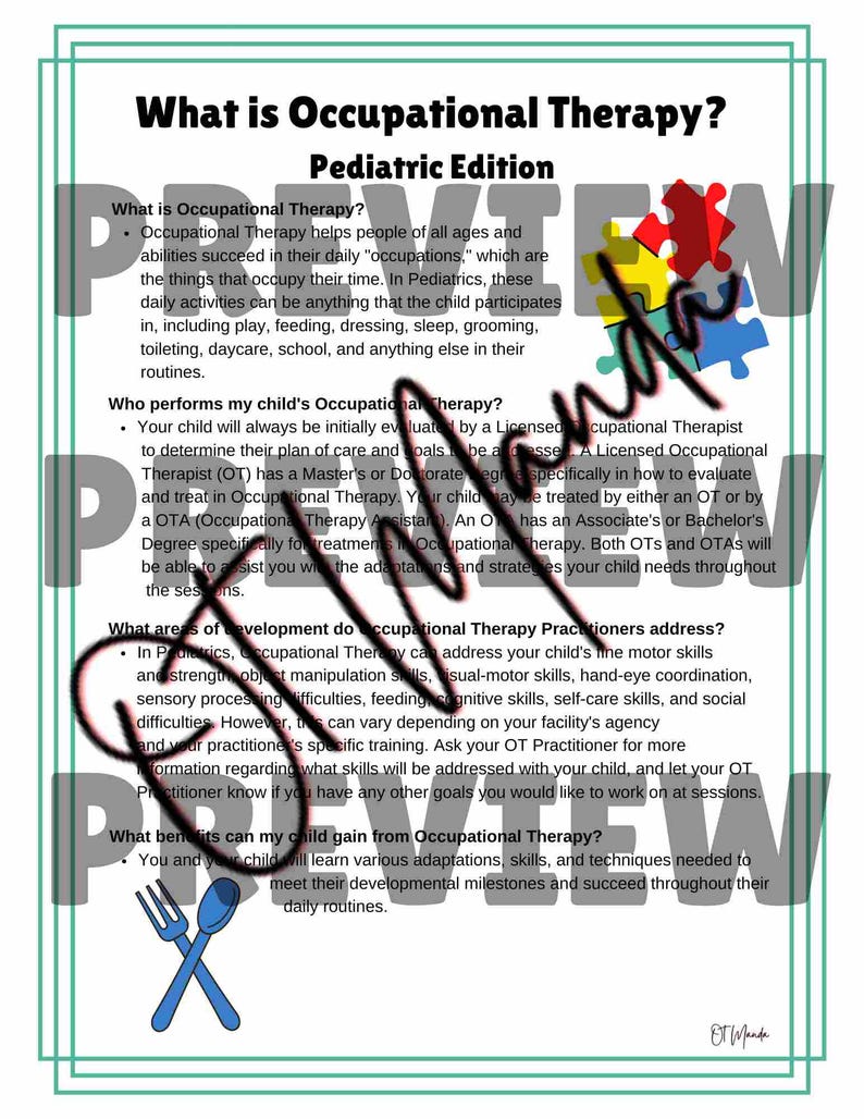 What is Occupational Therapy Parent Handout Pediatric Edition | OT ...